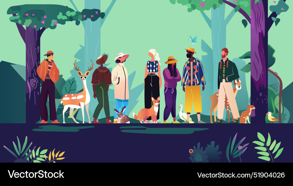 Community people group in forest scene diverse Vector Image