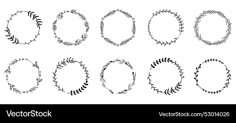 Floral circle frame collection set of black Vector Image
