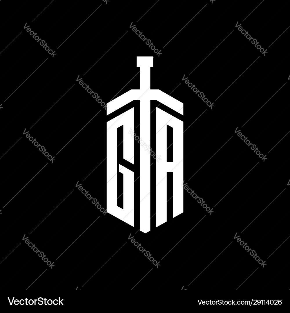 Ga logo monogram with sword element ribbon design Vector Image