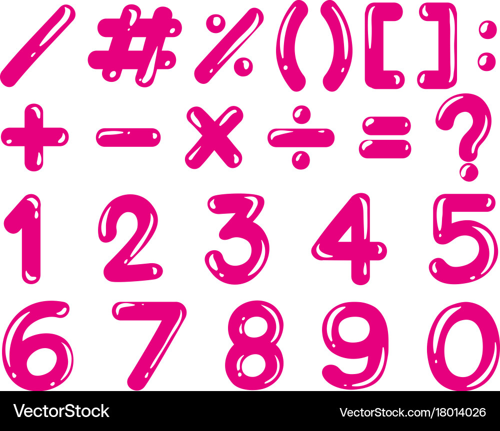Numbers and math signs in pink color Royalty Free Vector