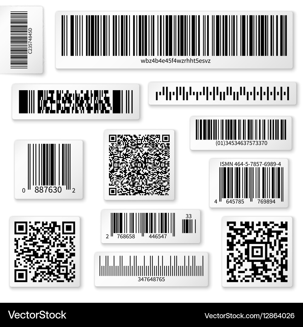 Packaging labels bar and qr codes on white Vector Image