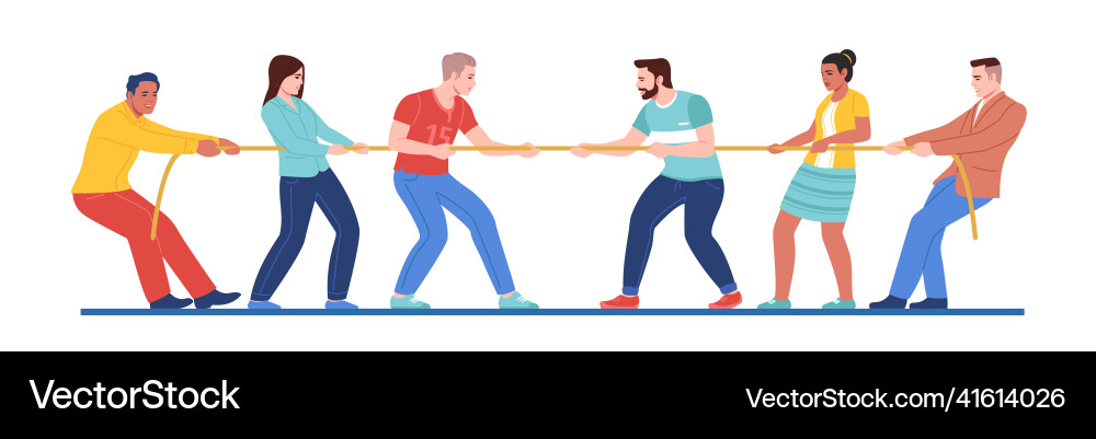 Pulling rope people two groups opposition men Vector Image