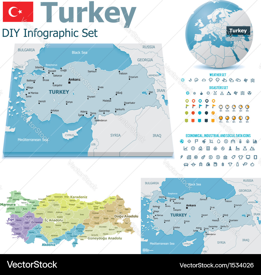 Turkey maps with markers Royalty Free Vector Image