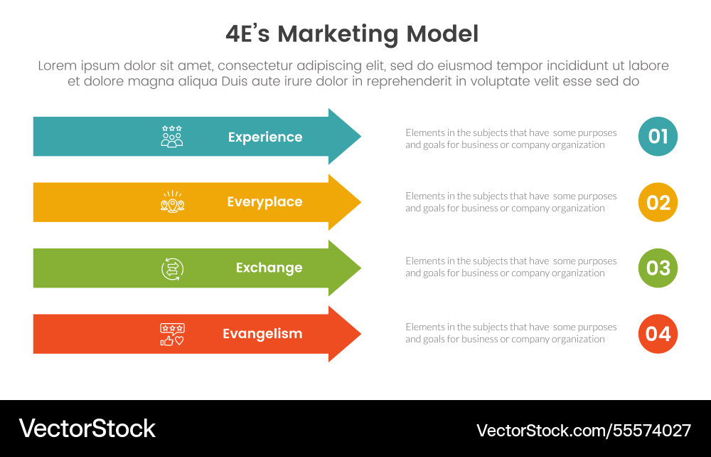 4e marketing model infographic 4 point stage Vector Image