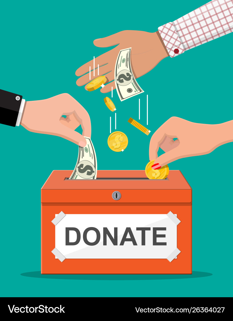 Donation box with money Royalty Free Vector Image