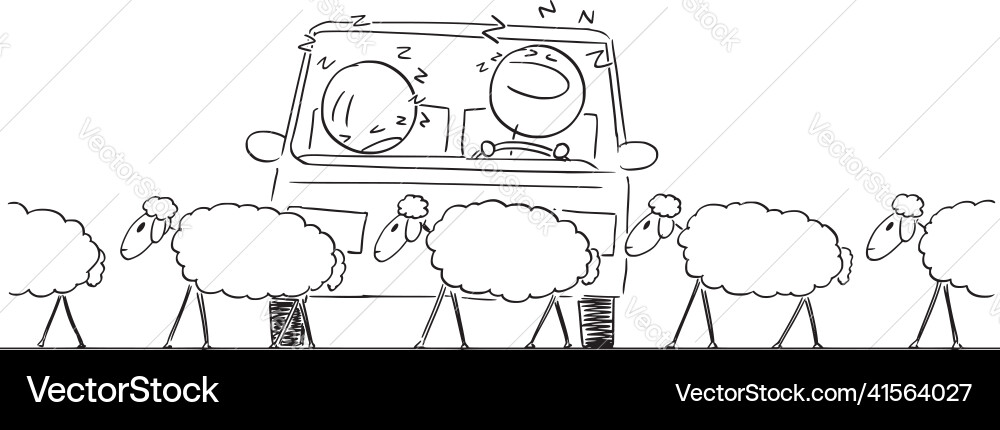 Driver and passenger in car fall a sleep while Vector Image