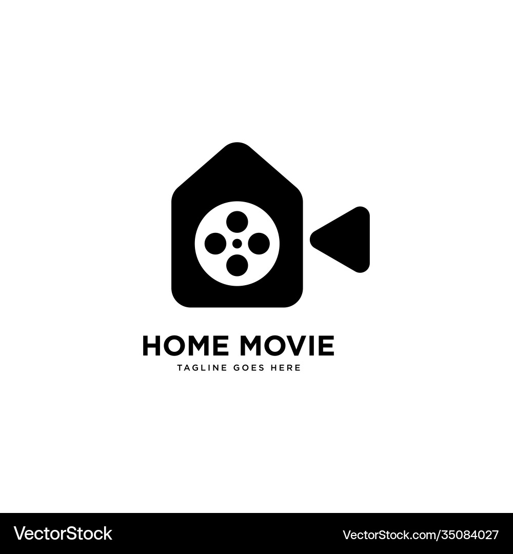 Home movie logo simple line template Royalty Free Vector