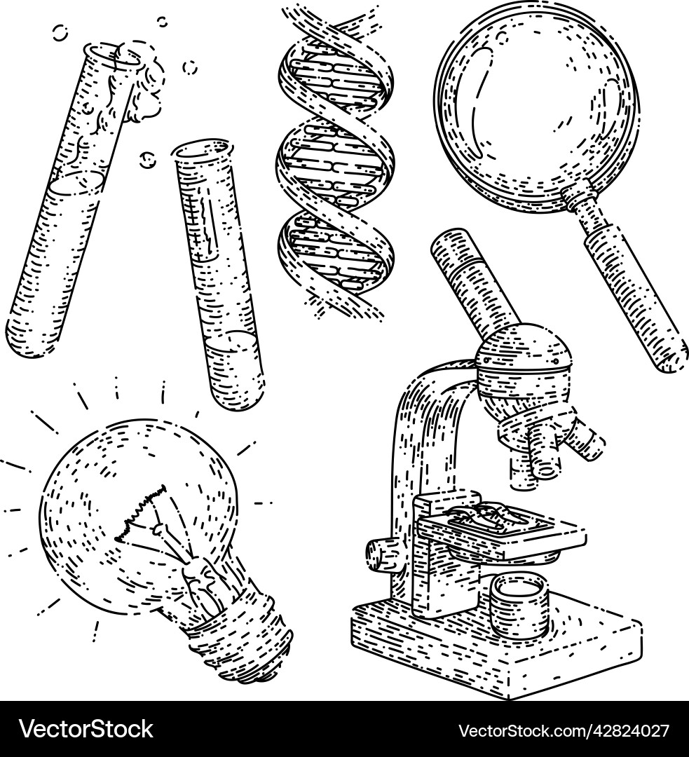 Science chemistry set sketch hand drawn – Royalty-Free Vector | VectorStock