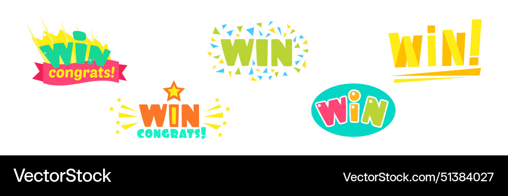 Win congrats bubble and sticker colorful Vector Image