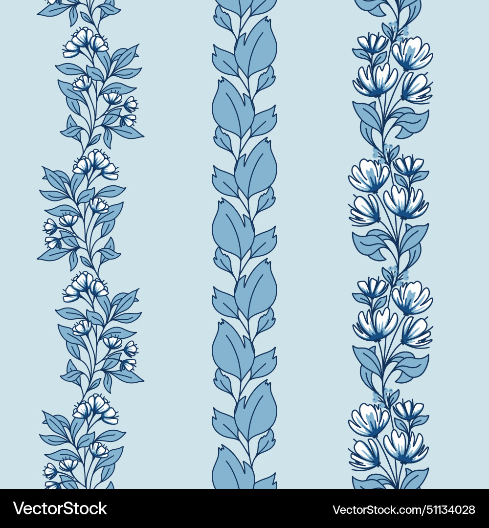 Blue foliage bunch seamless vertical border set Vector Image