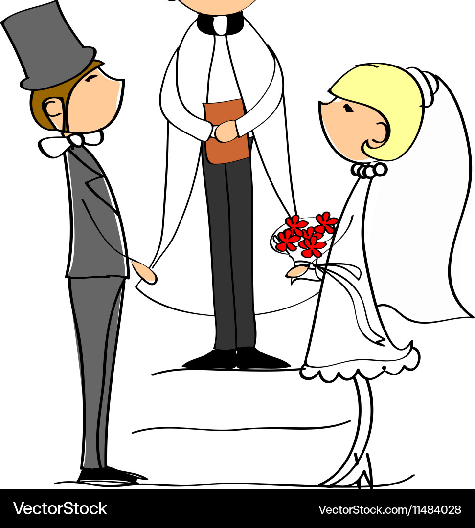 Cute couple getting married drawing Royalty Free Vector