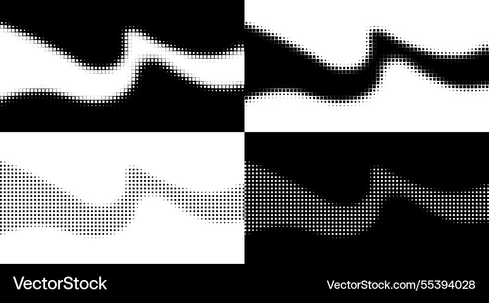 Halftone waves set square dots pattern Royalty Free Vector