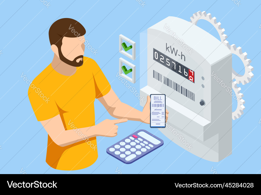 Isometric invoice and electricity meter utility Vector Image