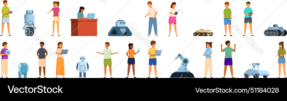 Kid robot class icons set cartoon Royalty Free Vector Image
