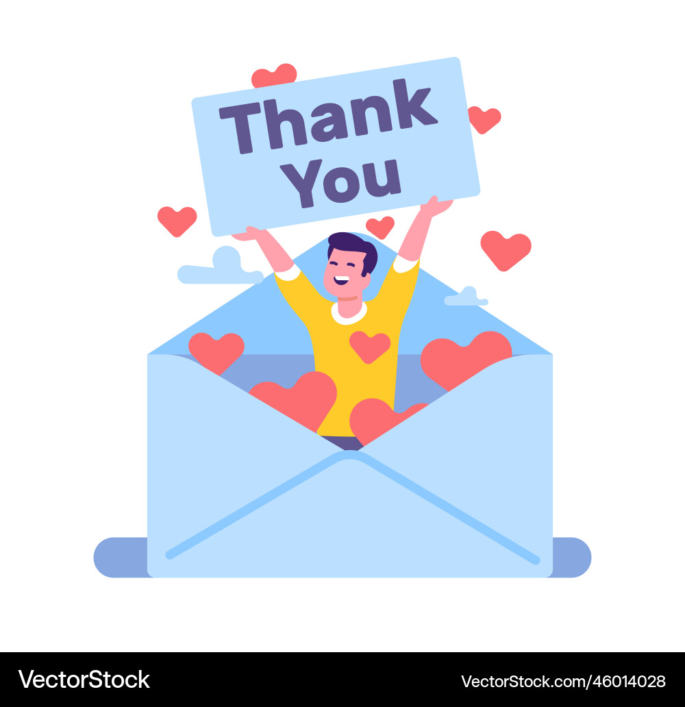 Thank you letter and man with gratitude note Vector Image