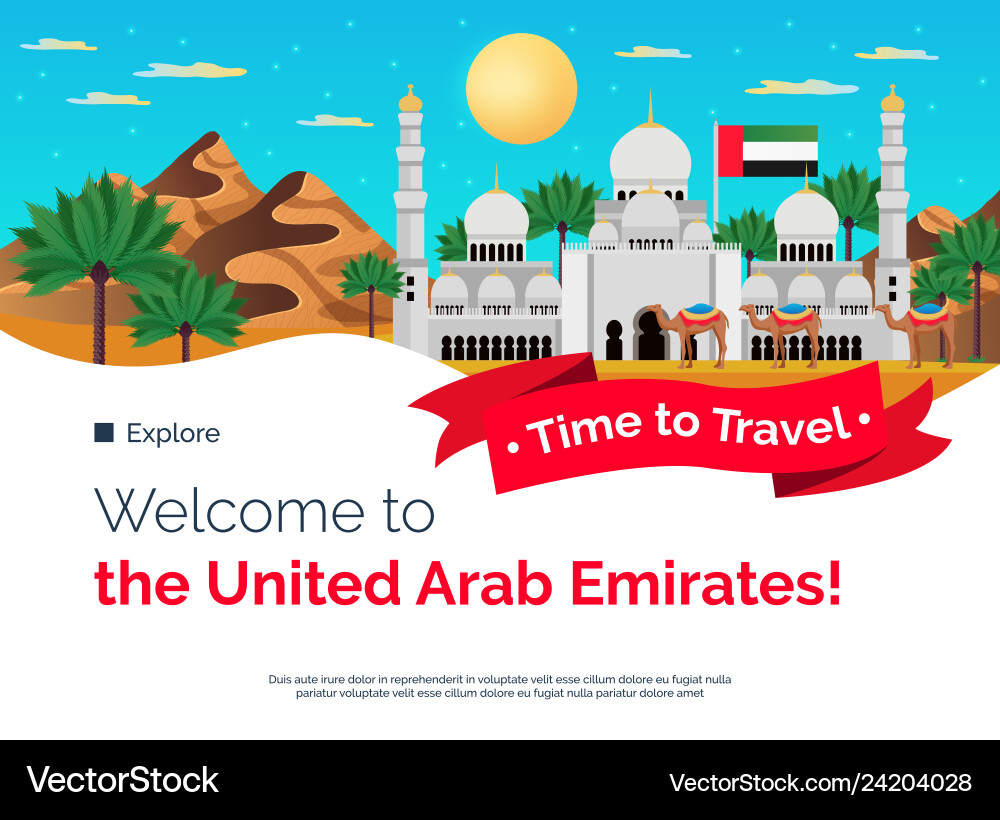 Uae travel welcome banner Royalty Free Vector Image