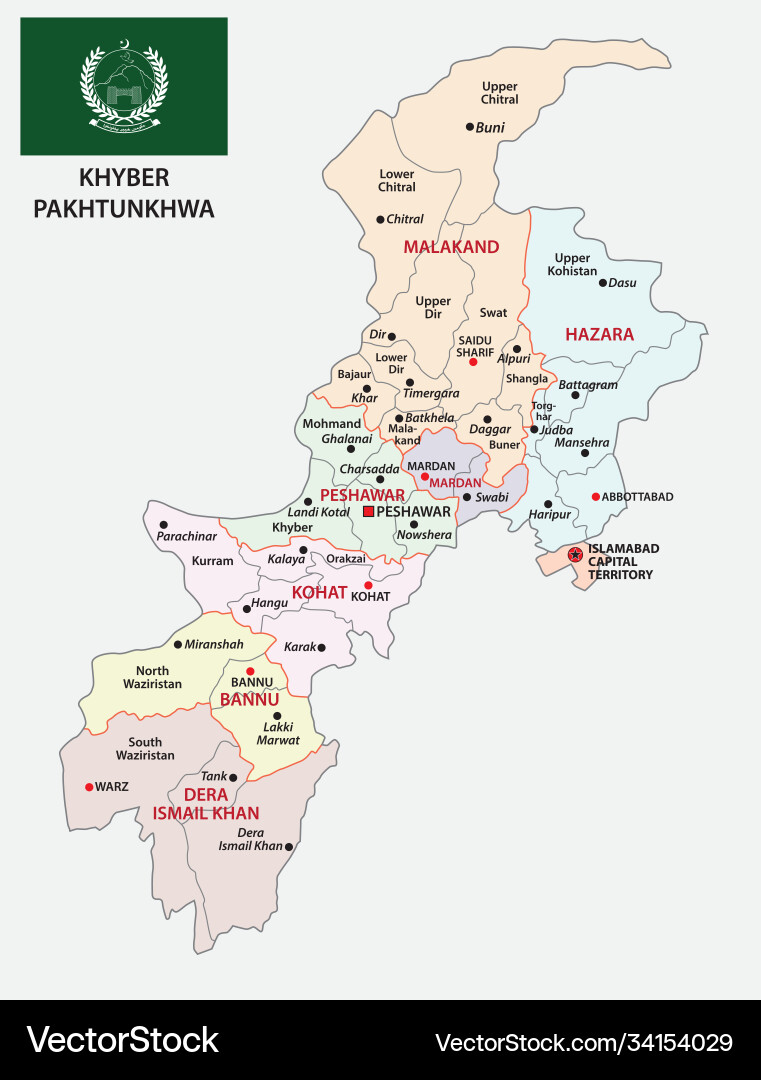 Administrative map khyber pakhtunkhwa pakistan Vector Image