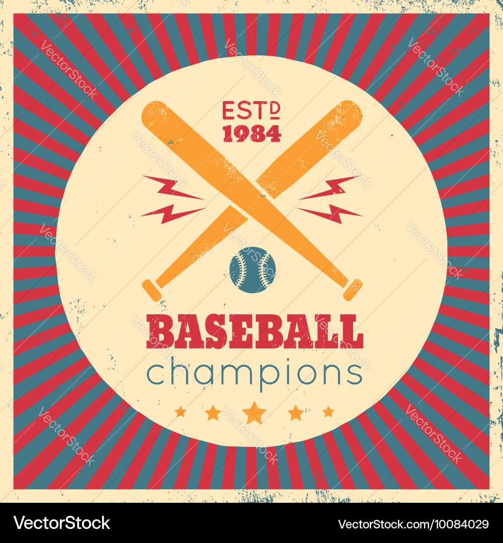 Baseball vintage poster red Royalty Free Vector Image