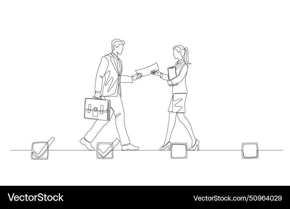 Businessman handing document to colleague Vector Image