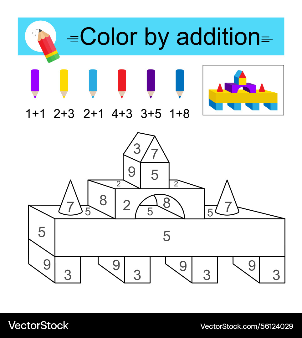 Coloring pages color by addition cartoon Vector Image
