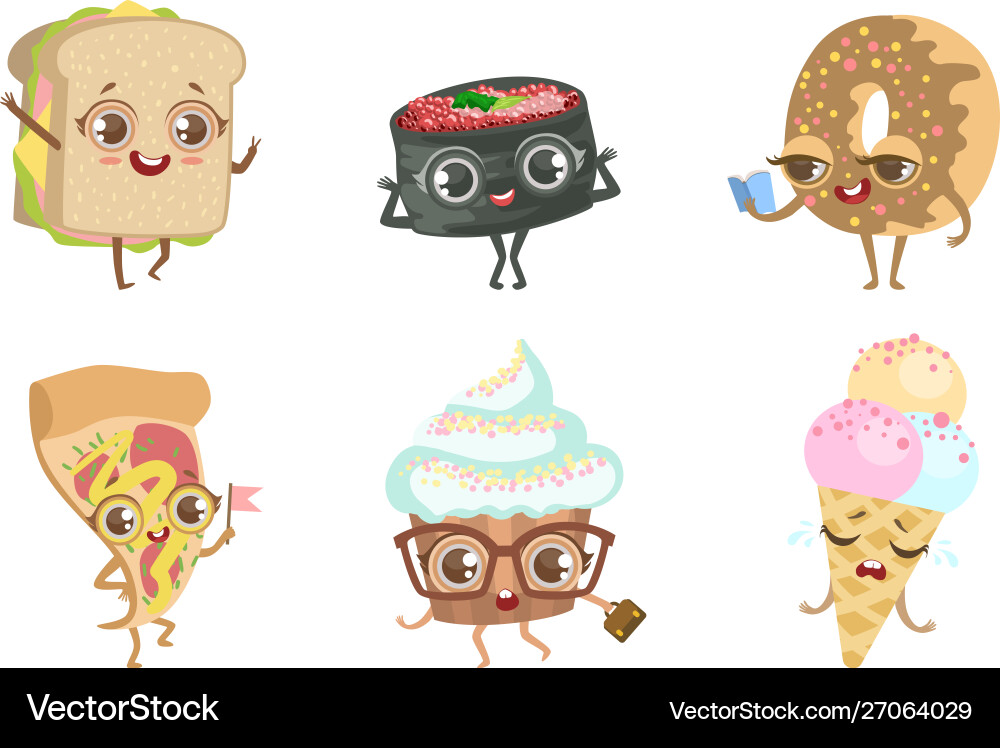 Funny Food Character Set Royalty Free Vector Image