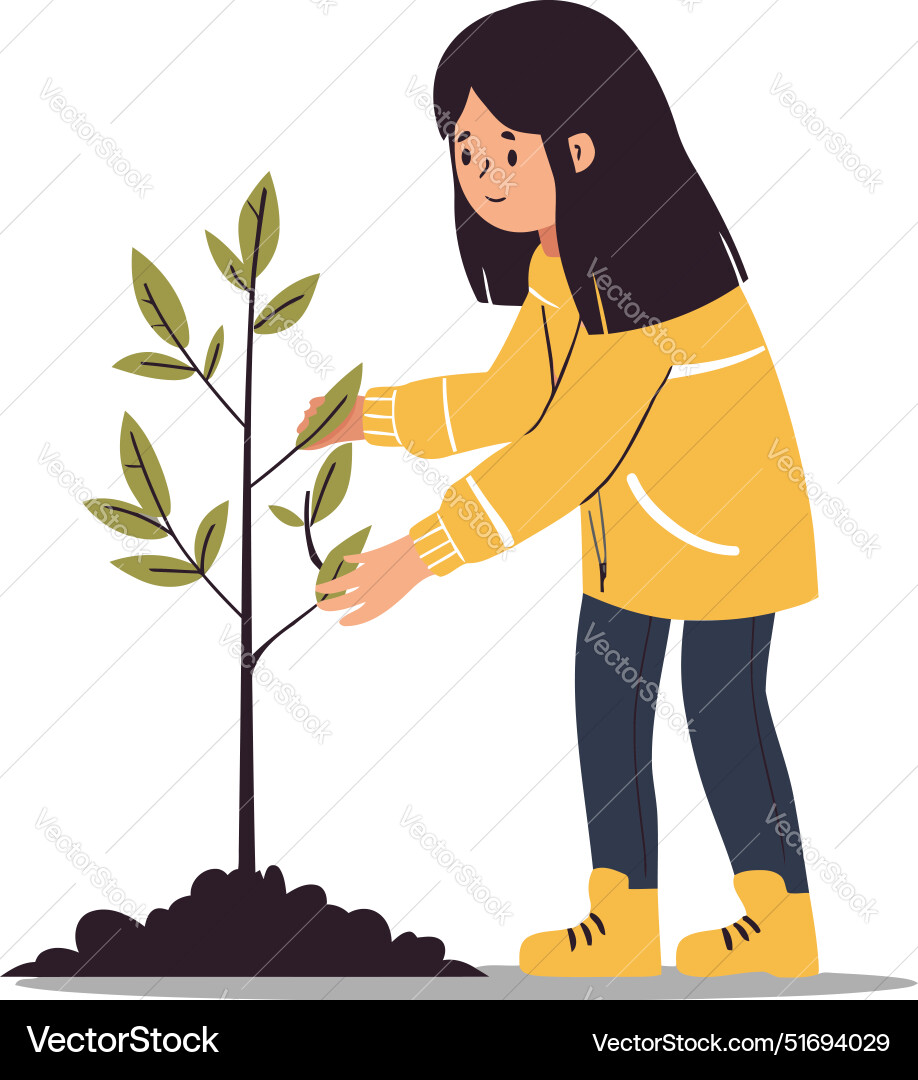 Girl planting tree flat Royalty Free Vector Image
