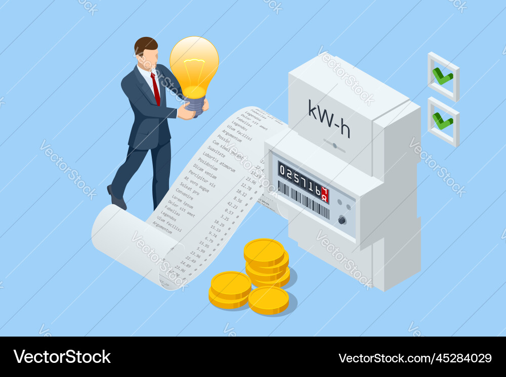 Isometric invoice and electricity meter utility Vector Image