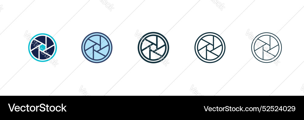 Shutter icon set black filled and outlined style Vector Image
