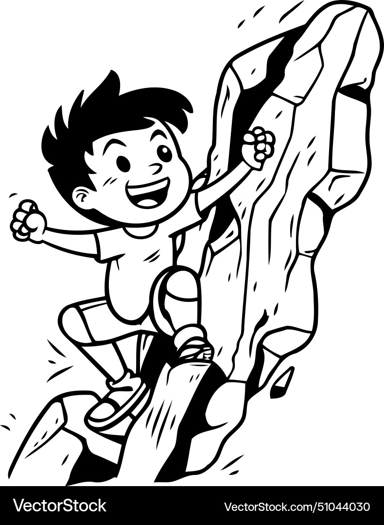 Cartoon boy climbing on a cliff Royalty Free Vector Image