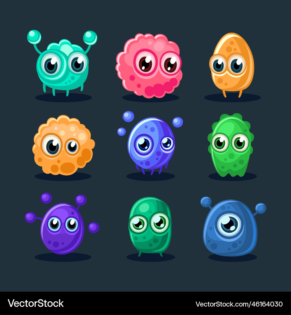 Cute bacteria microbes and viruses with eyes Vector Image