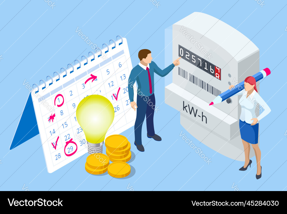 Isometric invoice and electricity meter utility Vector Image