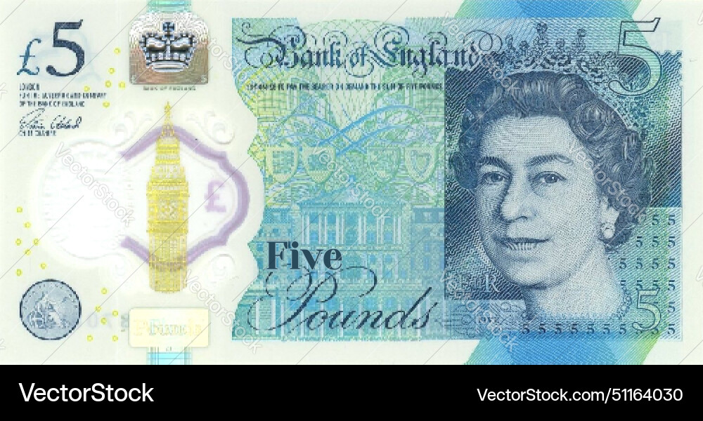 Obverse high polygonal pixel mosaic banknote 5 Vector Image