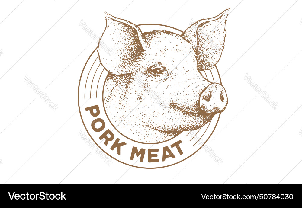 Pork pig head meat tag label Royalty Free Vector Image