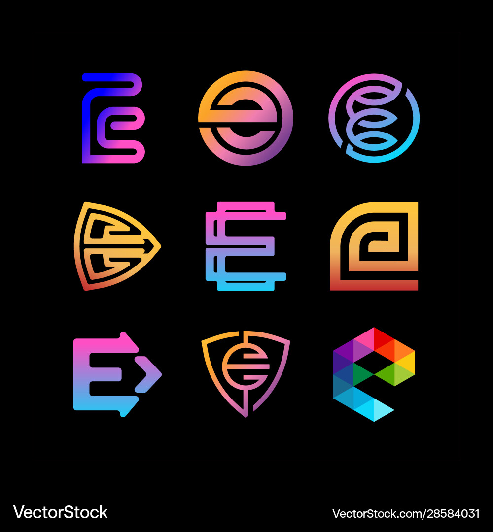 Collection letter logo e full color gradient Vector Image