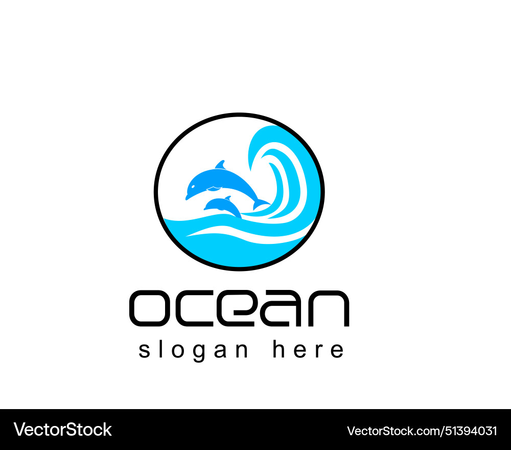 Creative ocean wave and dholphins logo design Vector Image