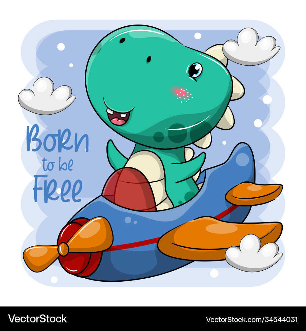Cute Dinosaur Flying with Plane Royalty Free Vector Image