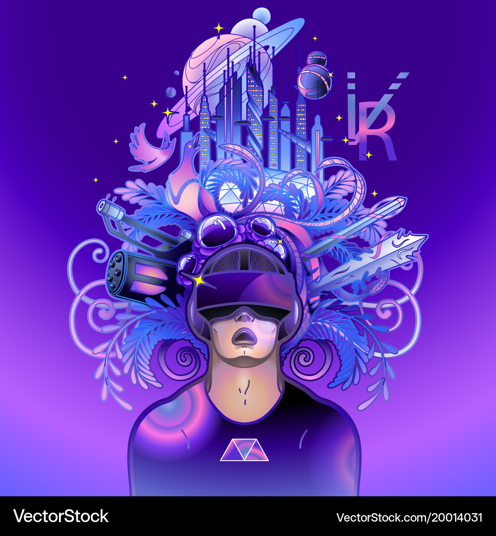 Graphic man wearing virtual reality headset Vector Image