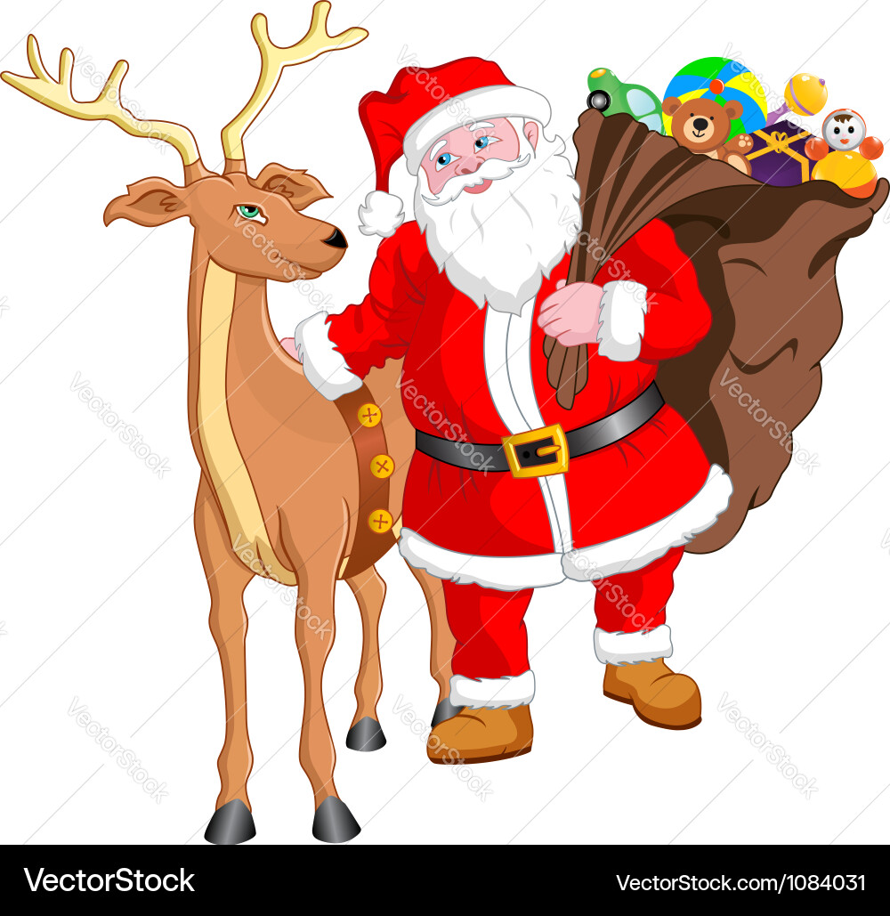Santa and reindeer with gift Royalty Free Vector Image