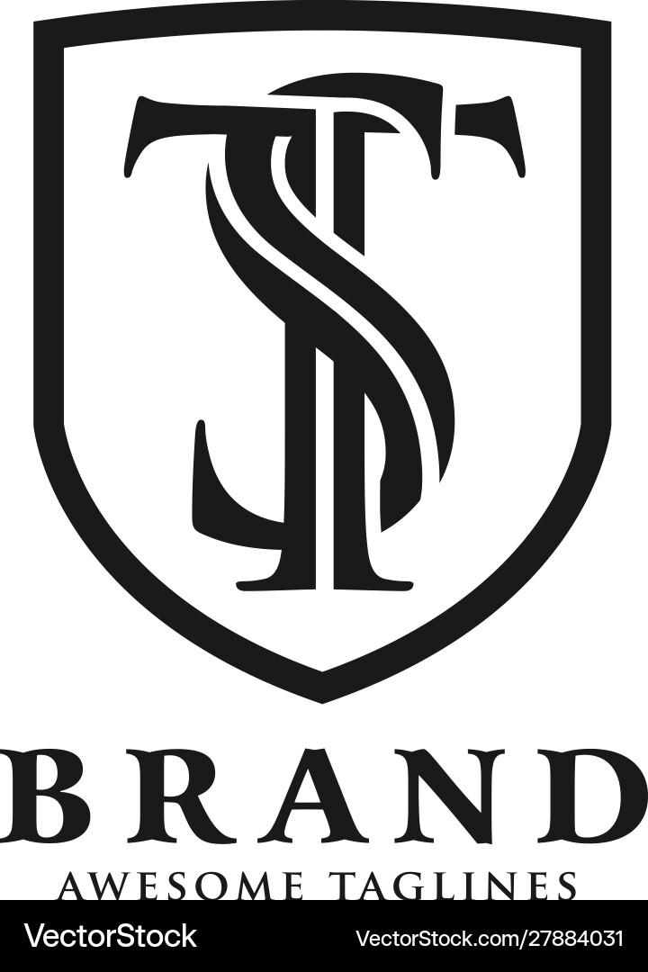 St letter with shield monochrome color Royalty Free Vector