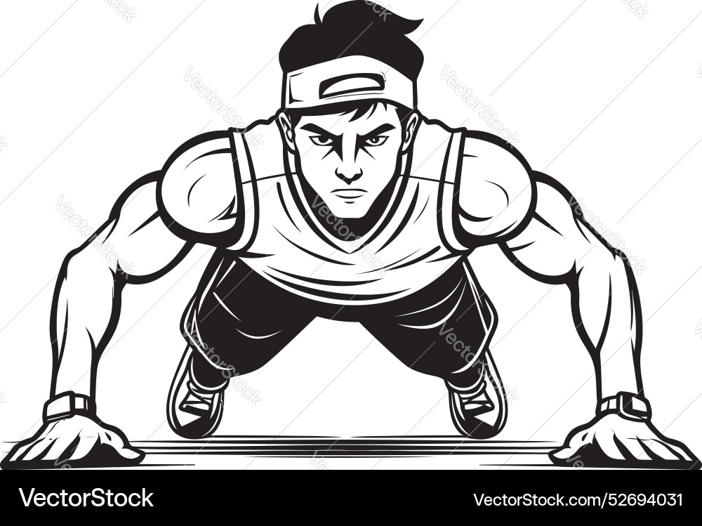 Strength strides male athletes push up drive Vector Image