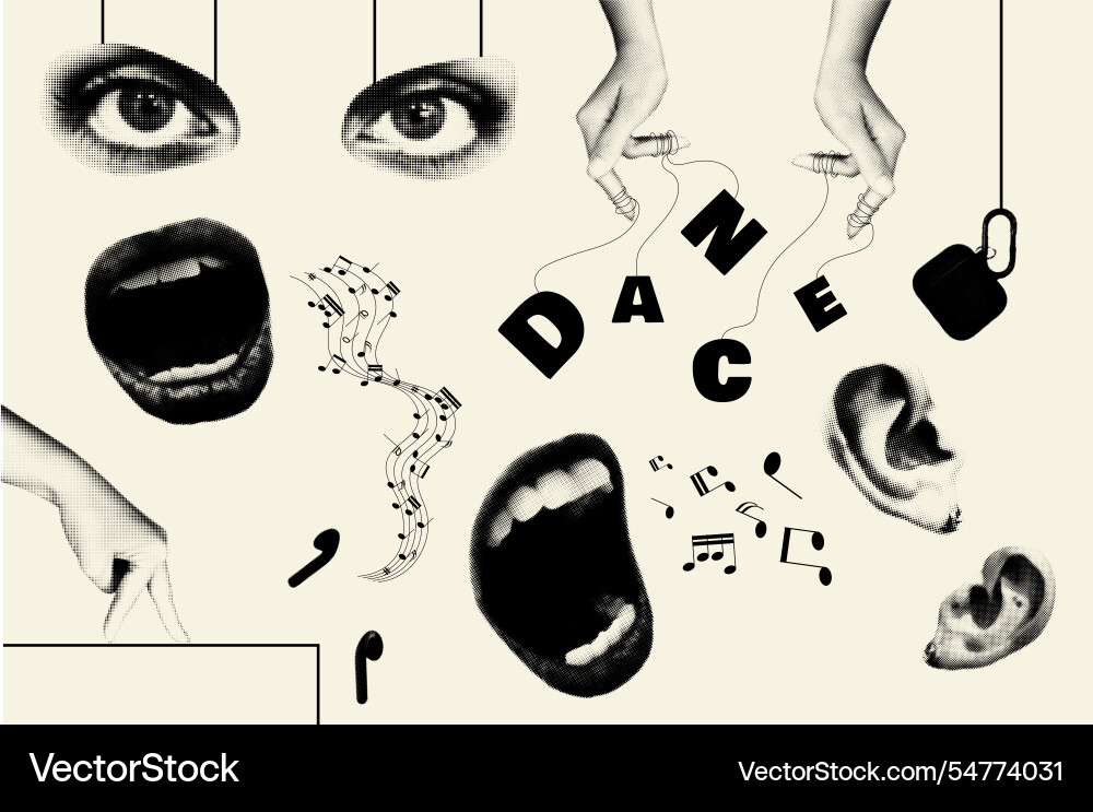 Trendy vintage collage conception with symbols Vector Image