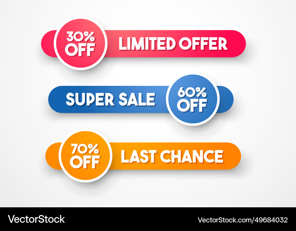 Label set with big button and price cut offer Vector Image