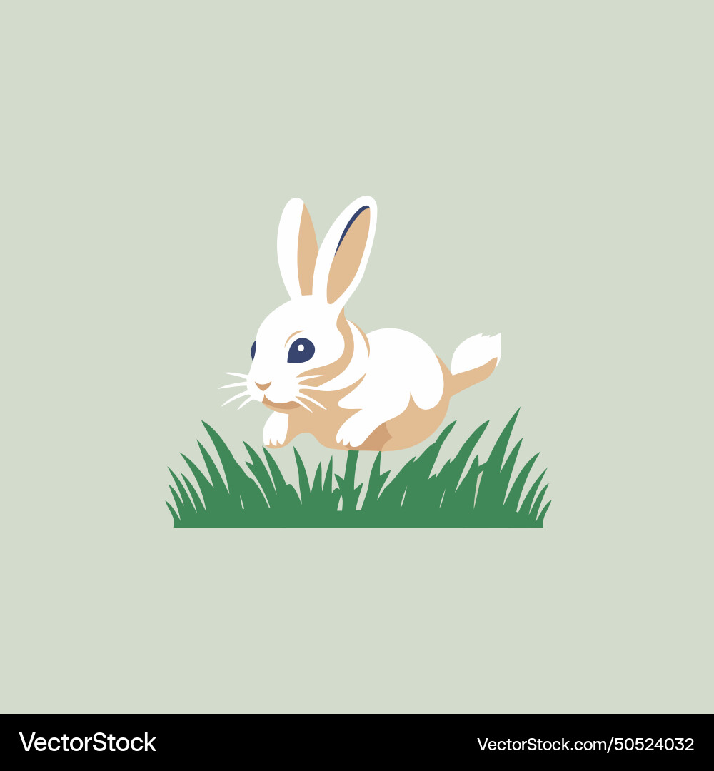 Rabbit on the grass in flat design style Vector Image