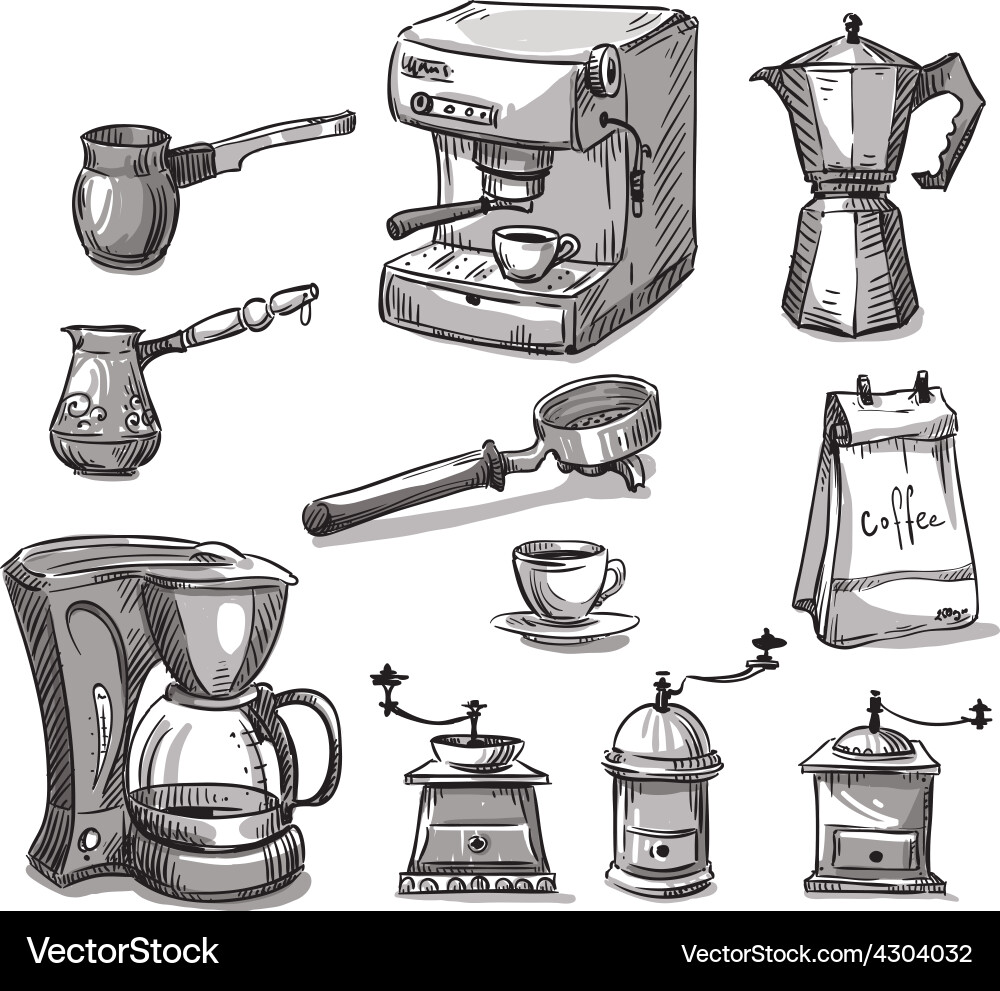 Set coffee making equipment Royalty Free Vector Image
