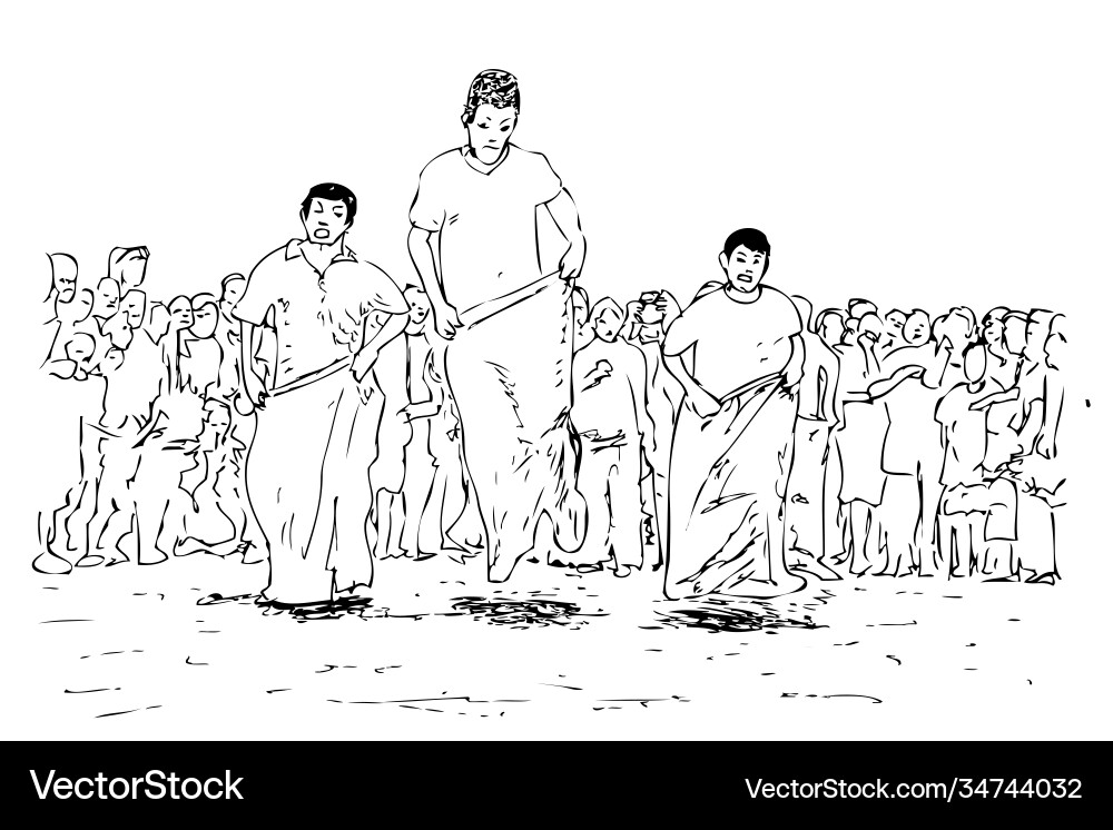 Simple manual hand draw sketch goni sack race Vector Image