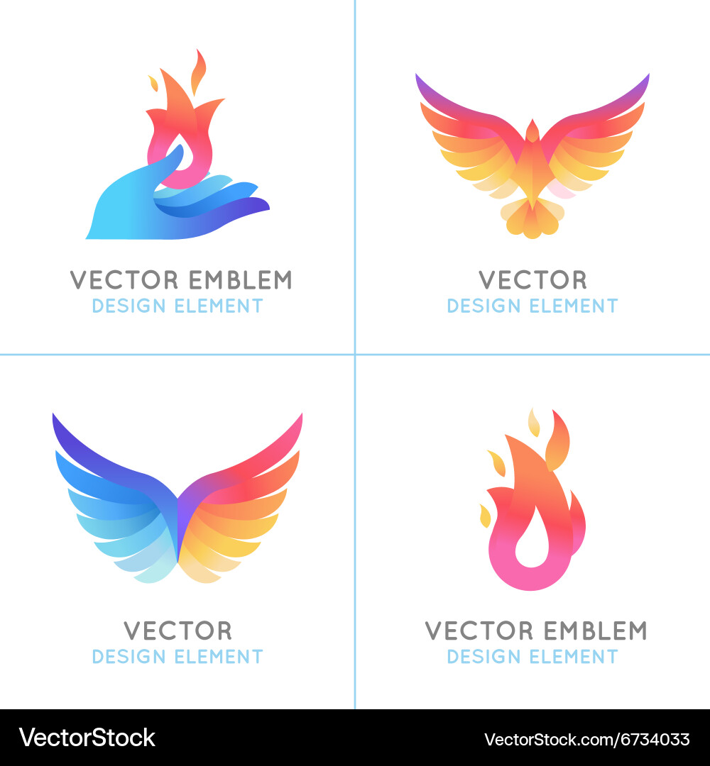 Phoenix birds and fire icons Royalty Free Vector Image