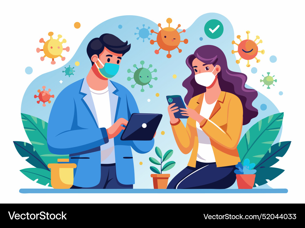 Remote work during pandemic with tech devices Vector Image