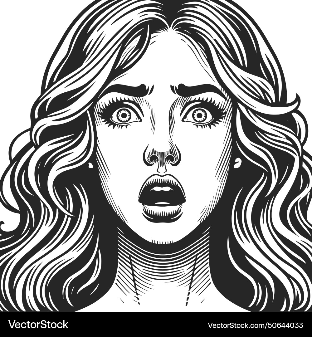 Shocked woman expression retro art style Vector Image