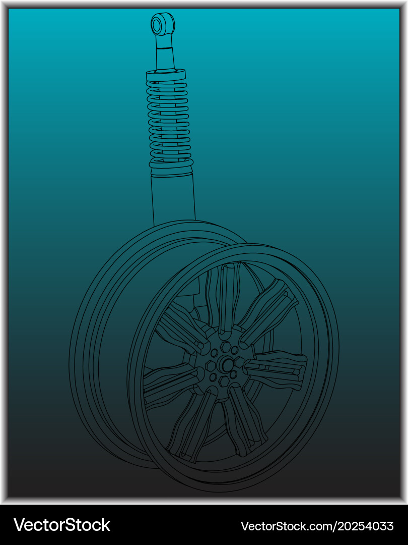 Wheel and shock absorber on a turquoise Royalty Free Vector