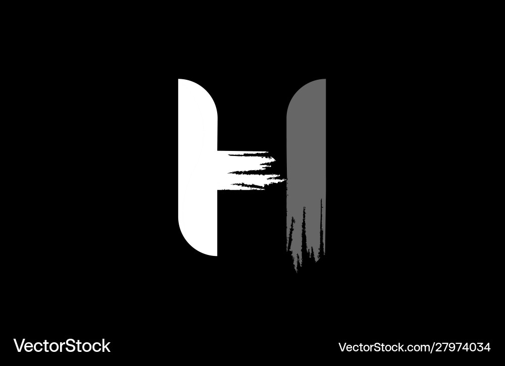 Black background and white letter h grunge Vector Image